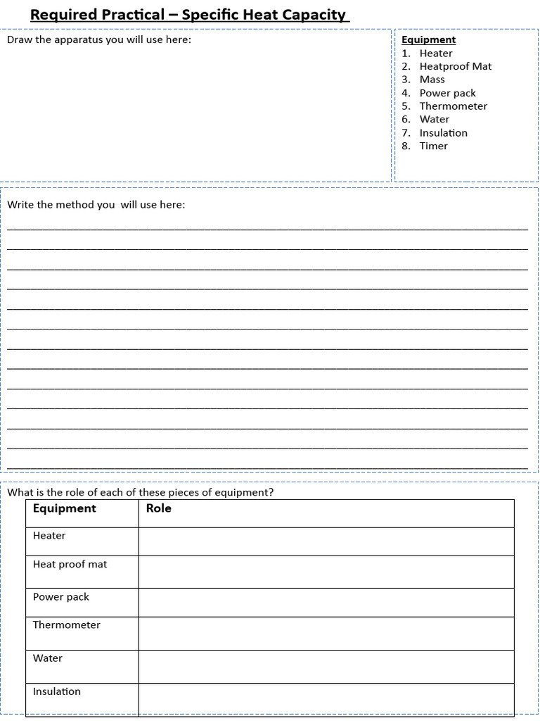 Required Practical Sheet - SHC | PDF | Heat | Temperature