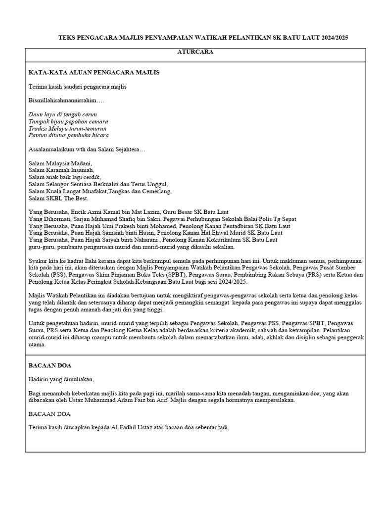 Skrip Majlis Watikah Pelantikan 2024 | PDF