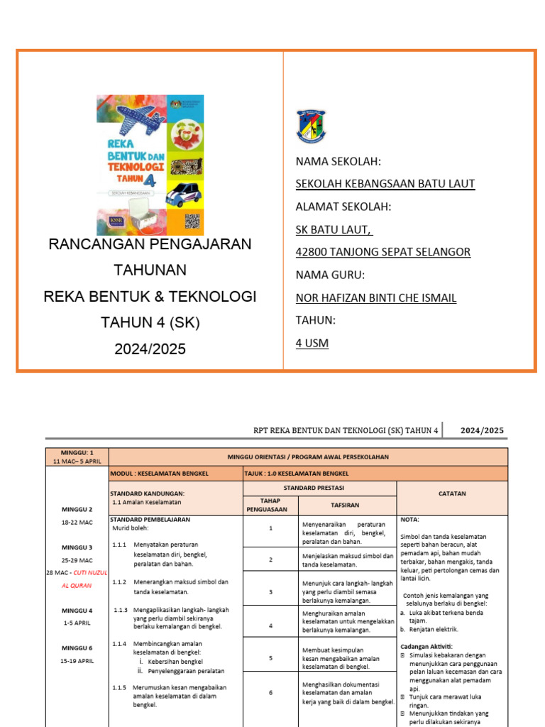 RPT RBT Tahun 4 2024-2025 | PDF