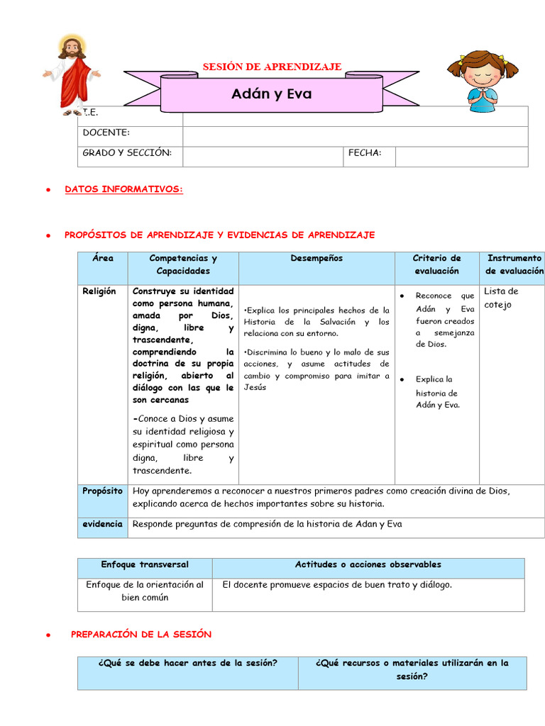 2º E2 S3 Sesion D2 Religion Adan y Eva | PDF | Víspera | Adán