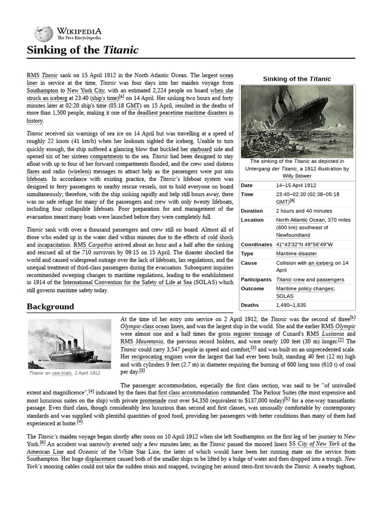 Sinking of The Titanic | PDF | Shipping | Water Transport