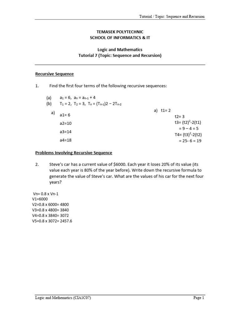 Recursive Sequences Tutorial | PDF | Mathematics | Mathematical Logic