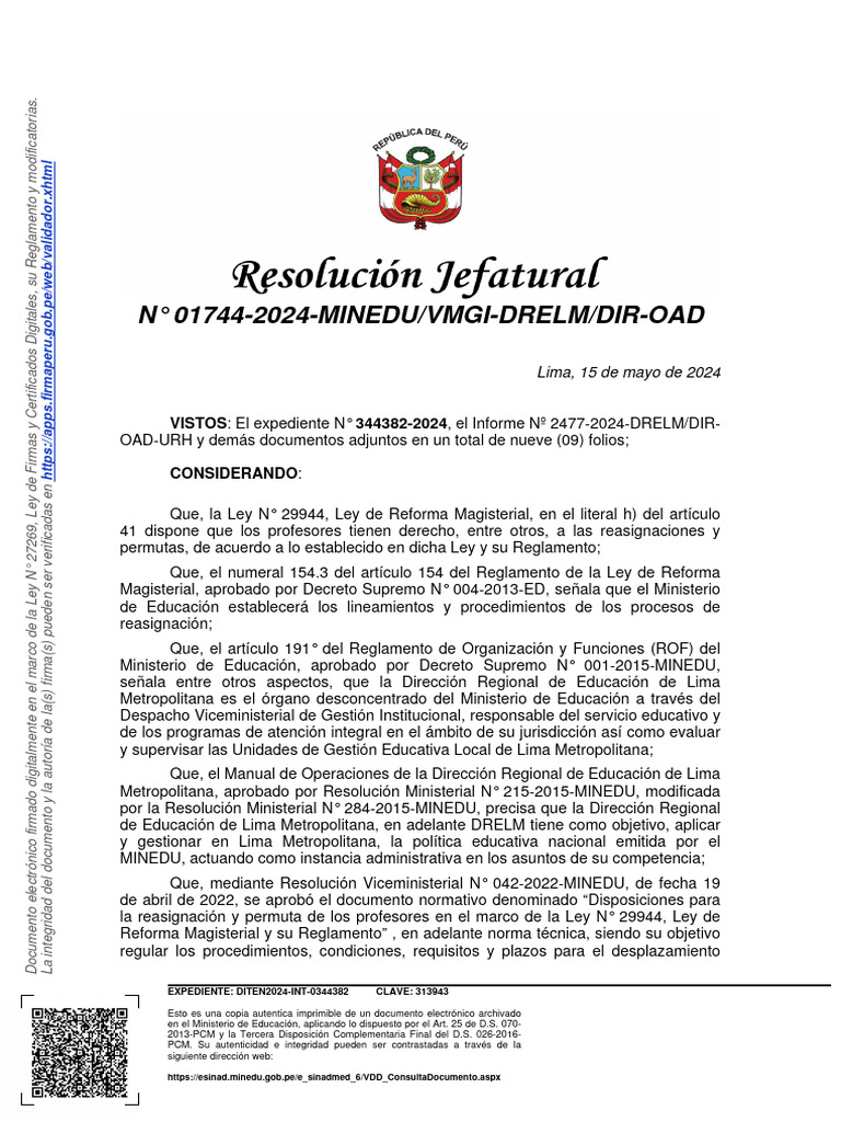 Resolucion - Jefatural 01744 2024 Minedu Vmgi Drelm Dir Oad | PDF ...