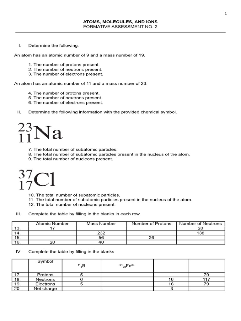 Chapter 2 - Formative Assessment | PDF | Atoms | Proton