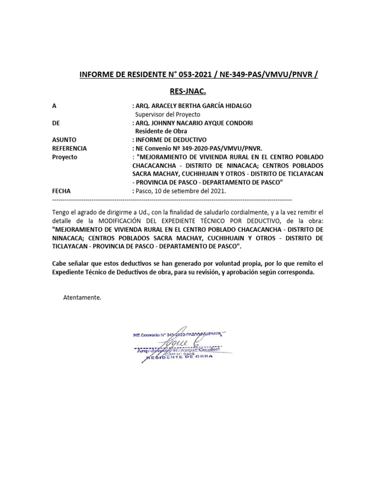 INFORME N°- SOLICITUD DE APROBACION DE DEDUCTIVO | PDF