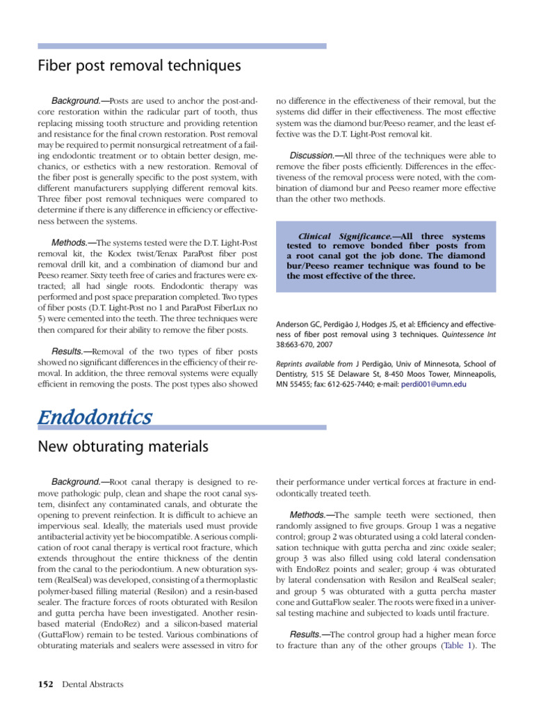 Fiber post removal techniques (2) | Download Free PDF | Dentistry | Tooth