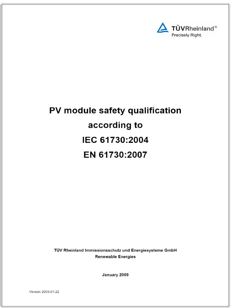 PV module safety qualification according to IEC 61730_2004 EN 61730 ...