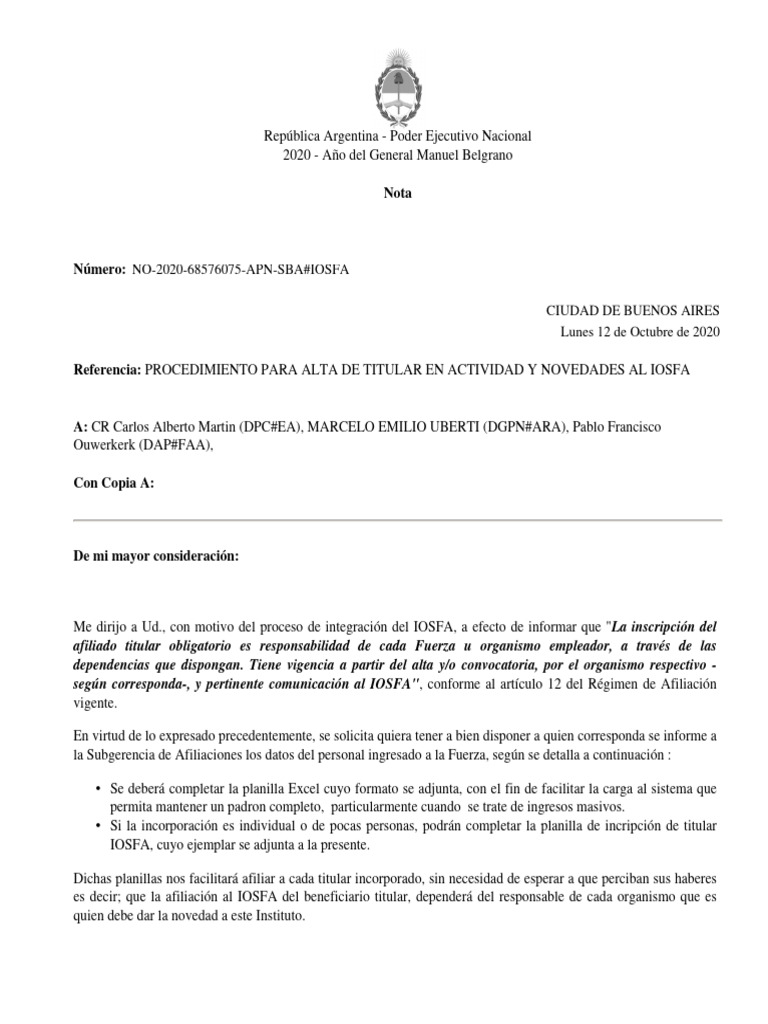 Instruc de Alta de Personal en Actividad Al Iosfa | PDF