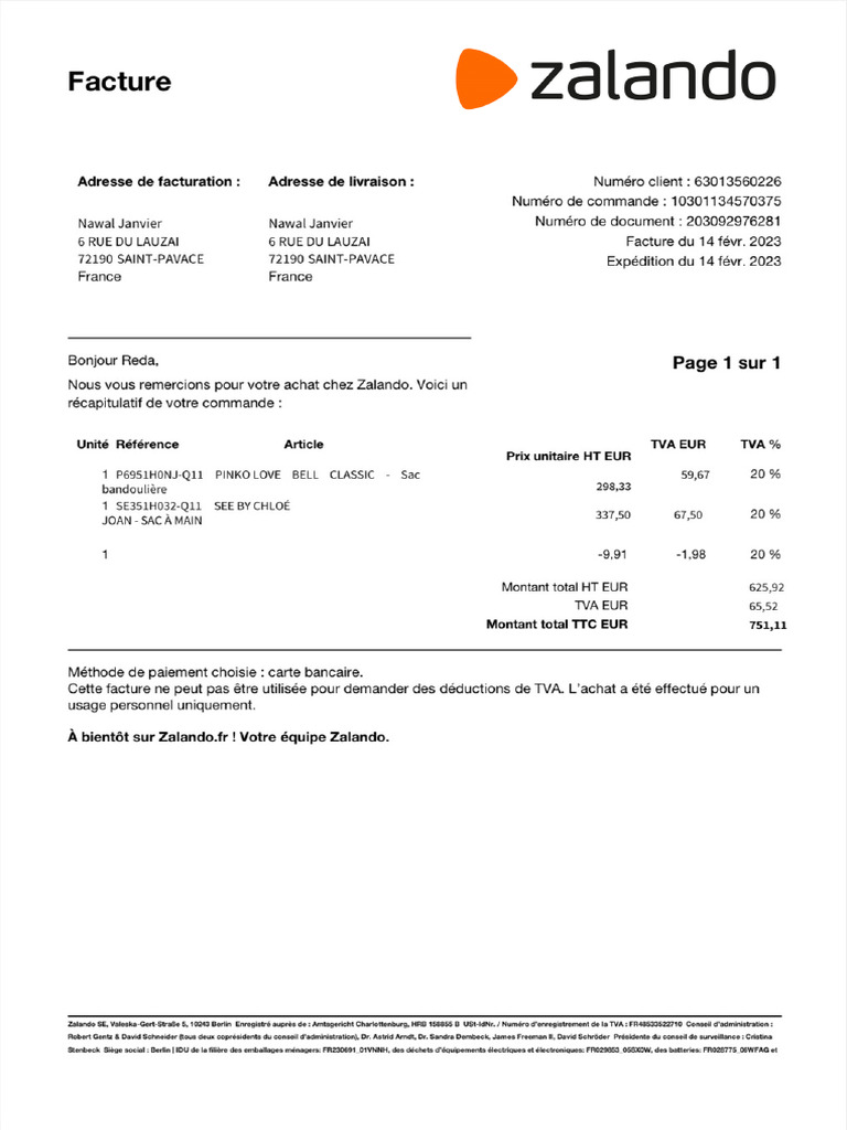 Facture Zalando | PDF