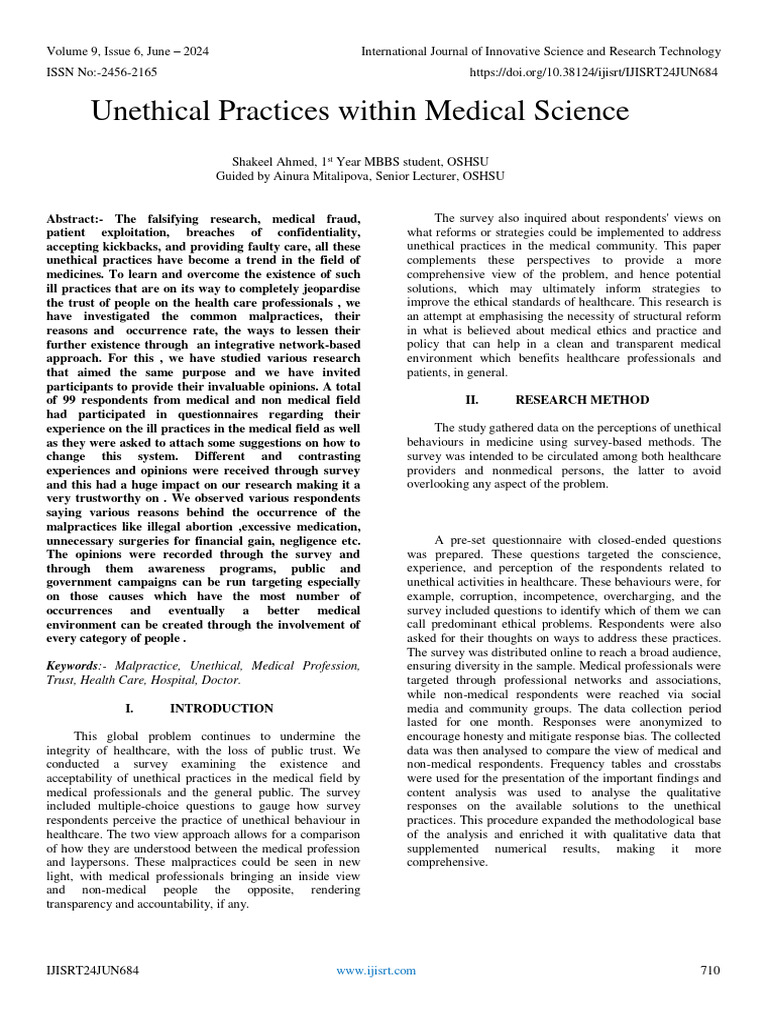 Unethical Practices Within Medical Science | PDF | Survey Methodology ...