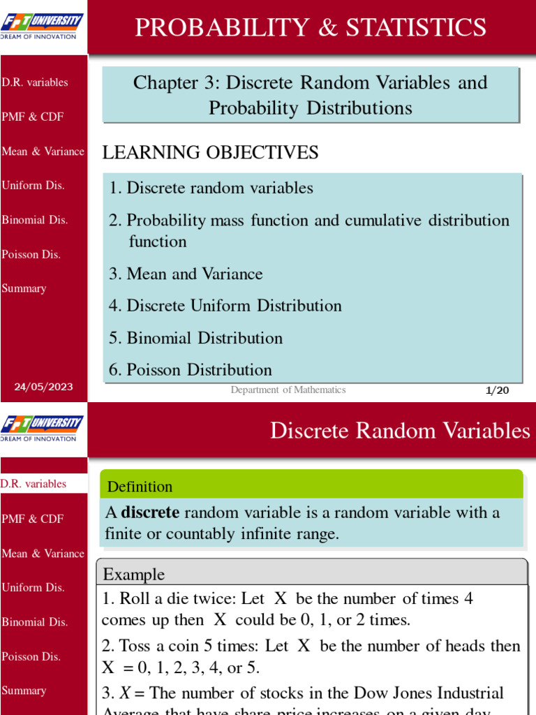 Lecture Slides - Chapter 3 | PDF | Probability Distribution | Variance