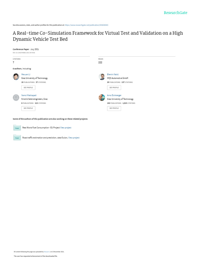 A Real Time Co Simulation Framework For Virtual Test and Validation On ...