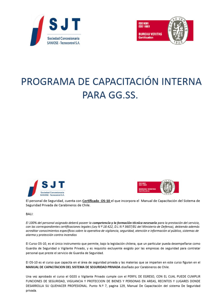 Anexo 9 Capacitaciã"n Interna para Ggss | PDF | Guardia de seguridad | Hospital