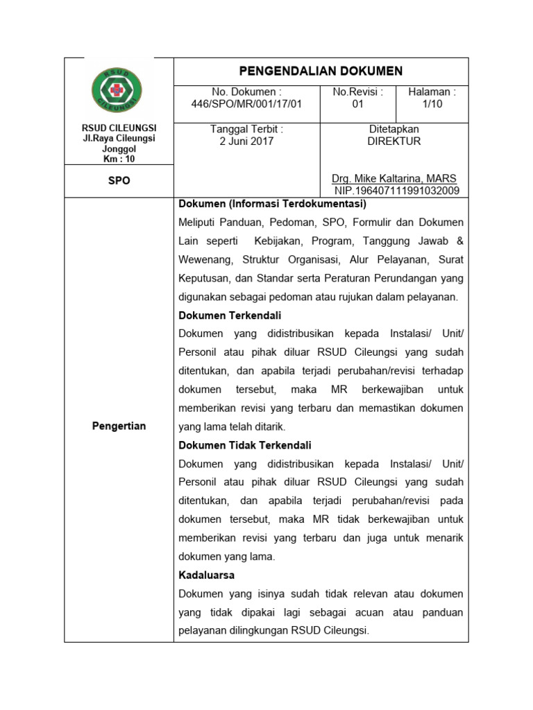 Spo Pengendalian Dokumen Fix | PDF