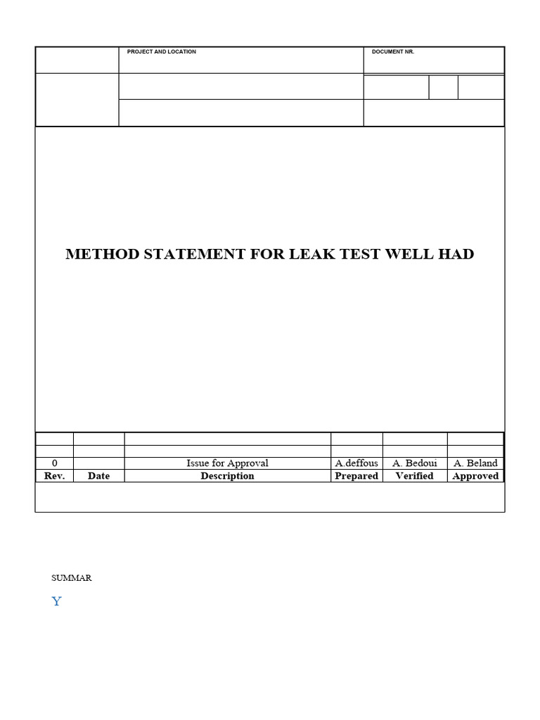Method Statement For Well | PDF | Leak | Valve