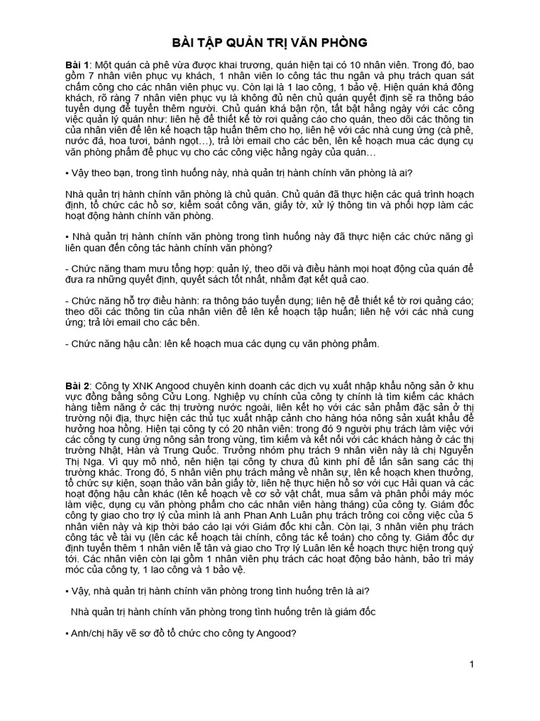 Bài Tập Quản Trị Văn Phòng | PDF