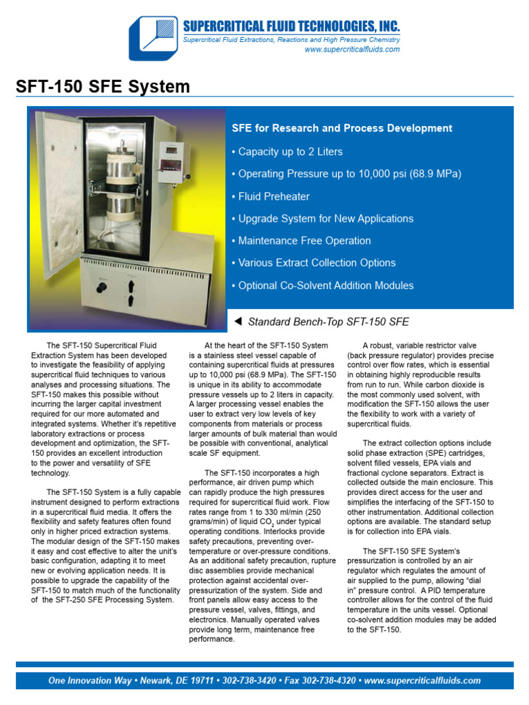 Spec Sheet SFT 150 | Download Free PDF | Supercritical Fluid | Valve