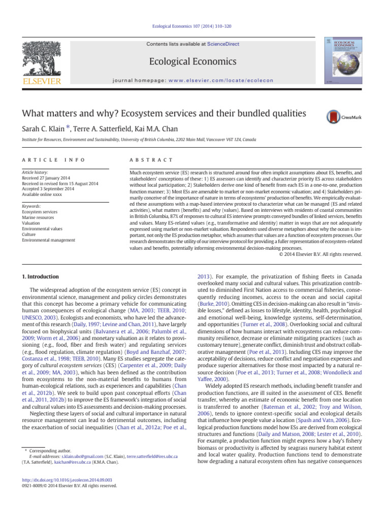 What Matters and Why Ecosystem Services | PDF | Ecosystem | Ecology