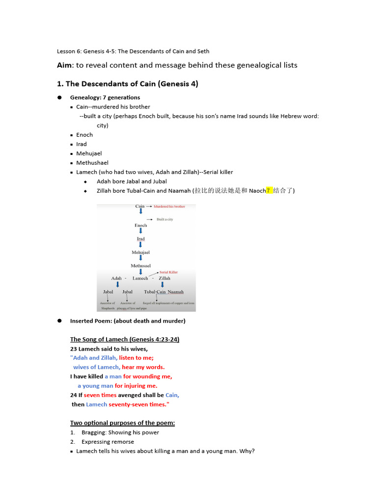 Lesson 6. the Descendants of Cain and Seth docx | Download Free PDF ...