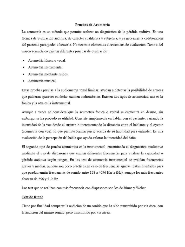 Pruebas de Acumetría | PDF | Escuchando | Sonido