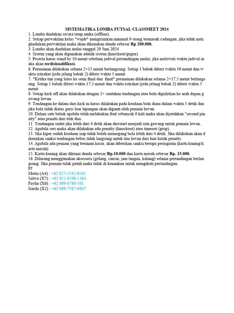 Sistematika Lomba Classmeet 2024 | PDF