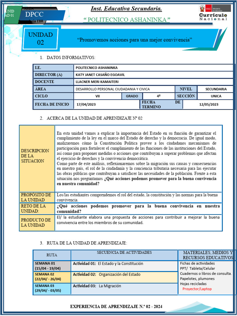 4º DPCC - Und.2 2024 | PDF | Aprendizaje | Democracia