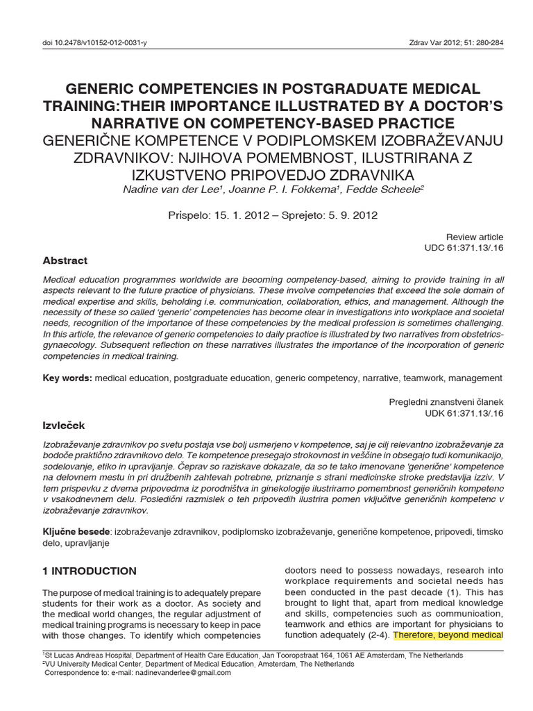 Generic Competencies in Postgraduate Medical Trainingtheir Importance ...
