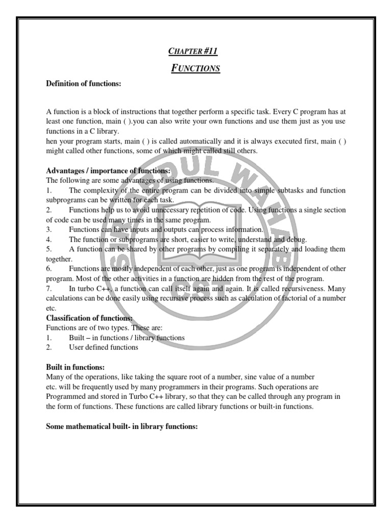 Chap 11 Functions Pdf Parameter Computer Programming Function Mathematics