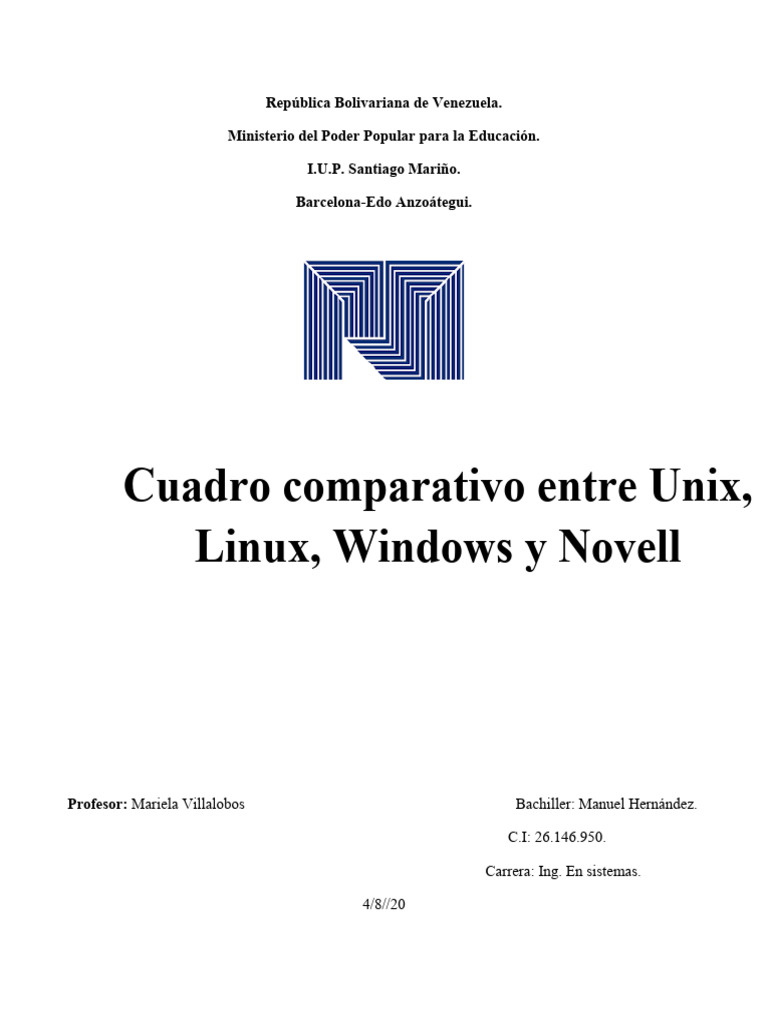 Cuadro Comparativo Entre Unix, Linux, Novell, Windows | PDF | Unix | Microsoft Windows
