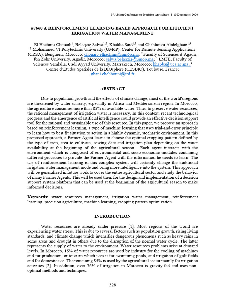 A Reinforcement Learning Based Approach For Efficient Irrigation Water Management | PDF ...