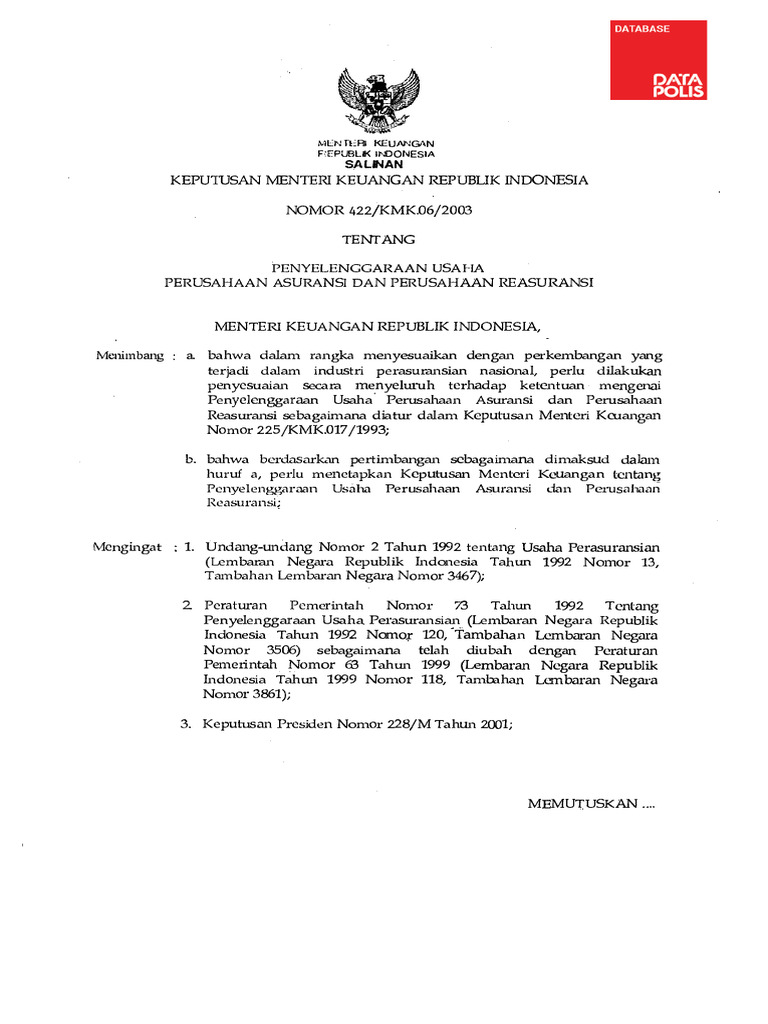 KMK 422 Ttg Penyelenggaraan Usaha Perusahaan | PDF