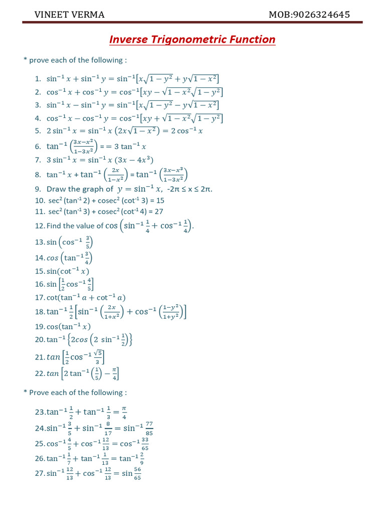 Inverse Trigonometric Function | PDF | Complex Analysis | Combinatorics