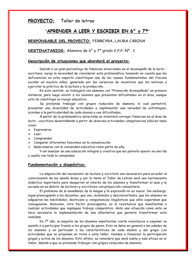 Proyecto Lecto Escritura | PDF | Enseñando | Comprensión lectora