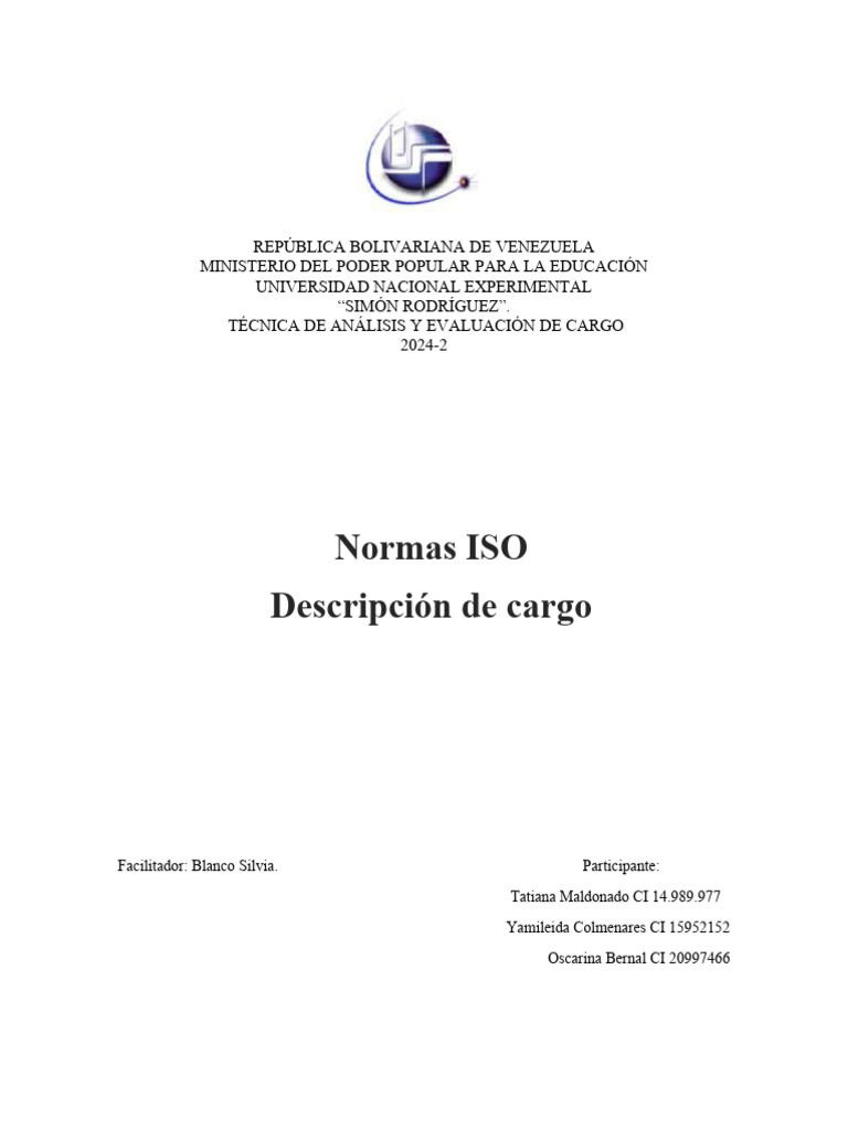 Normas Iso Descripcion de Cargo (1) | Descargar gratis PDF | Business