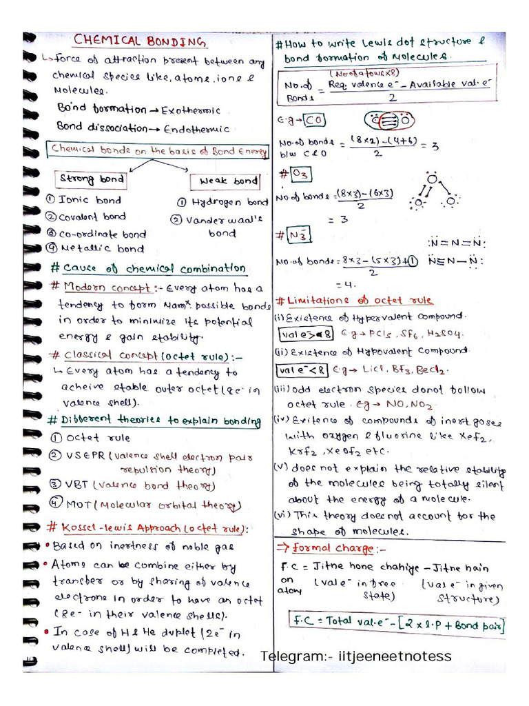 Chemical Bonding Topper's Handwritten Short Notes For Jee, Neet | PDF
