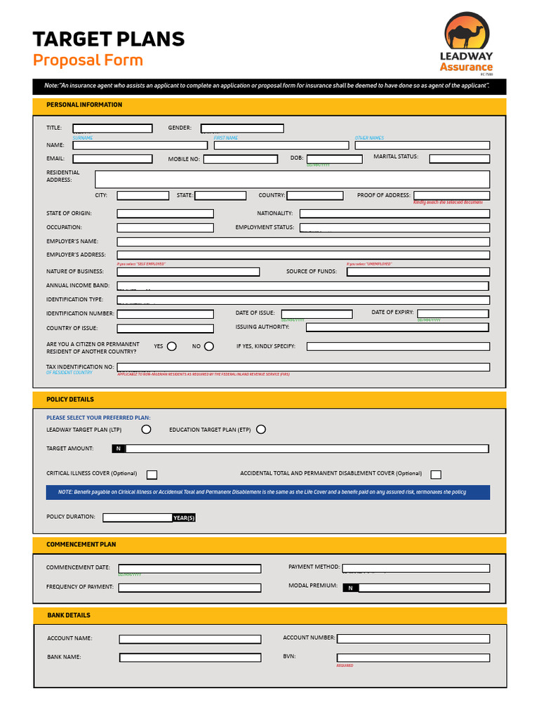 Target Plans Proposal Form - Editable 2.0 | PDF | Identity Document