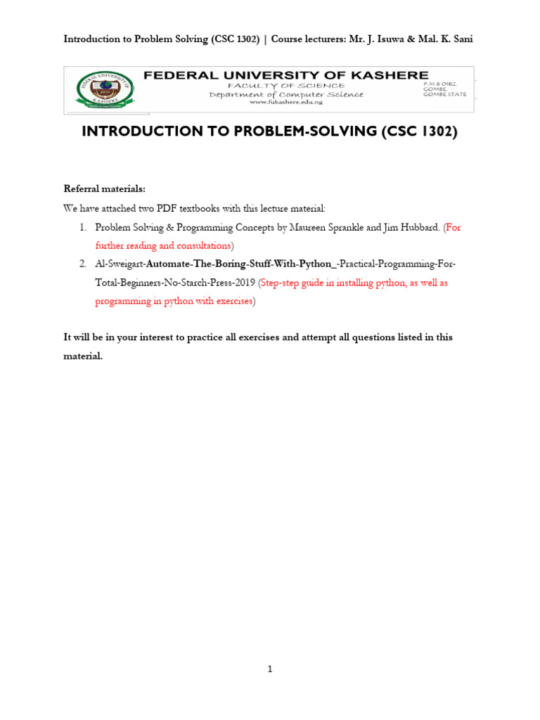 CSC1302 IPS Lecture Note | PDF | Computer Data Storage | Data Type