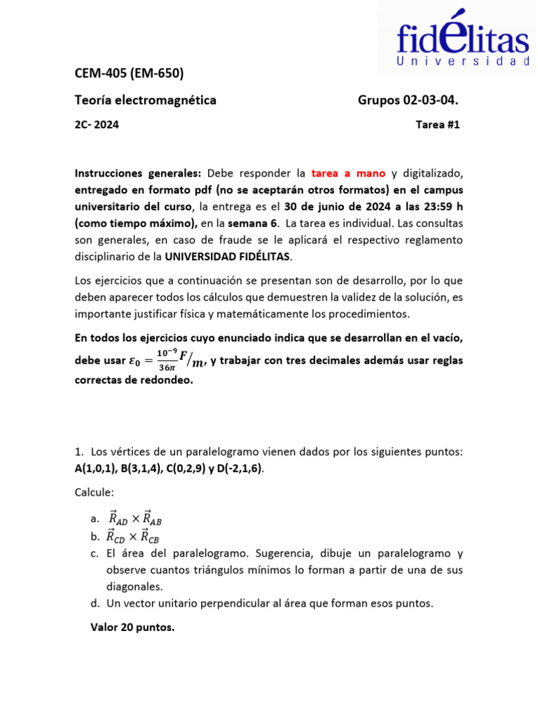 TEM Tarea - 1 CEM 405 (EM 650) 2C 2024 | PDF