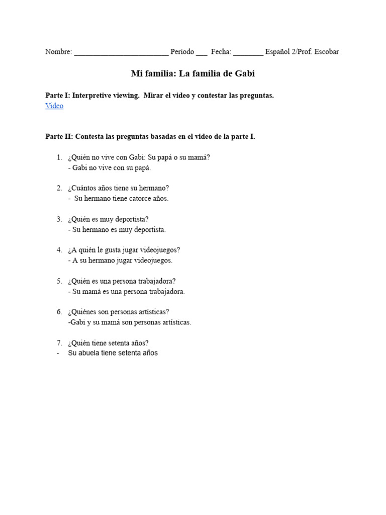Video: La Familia de Gabi en Español 2 | PDF