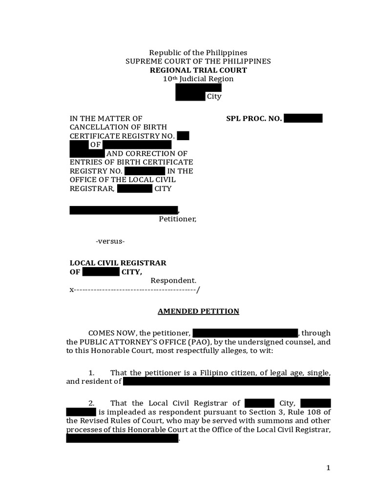 Petition_Correction of Entry_2024 | PDF | Birth Certificate | Justice