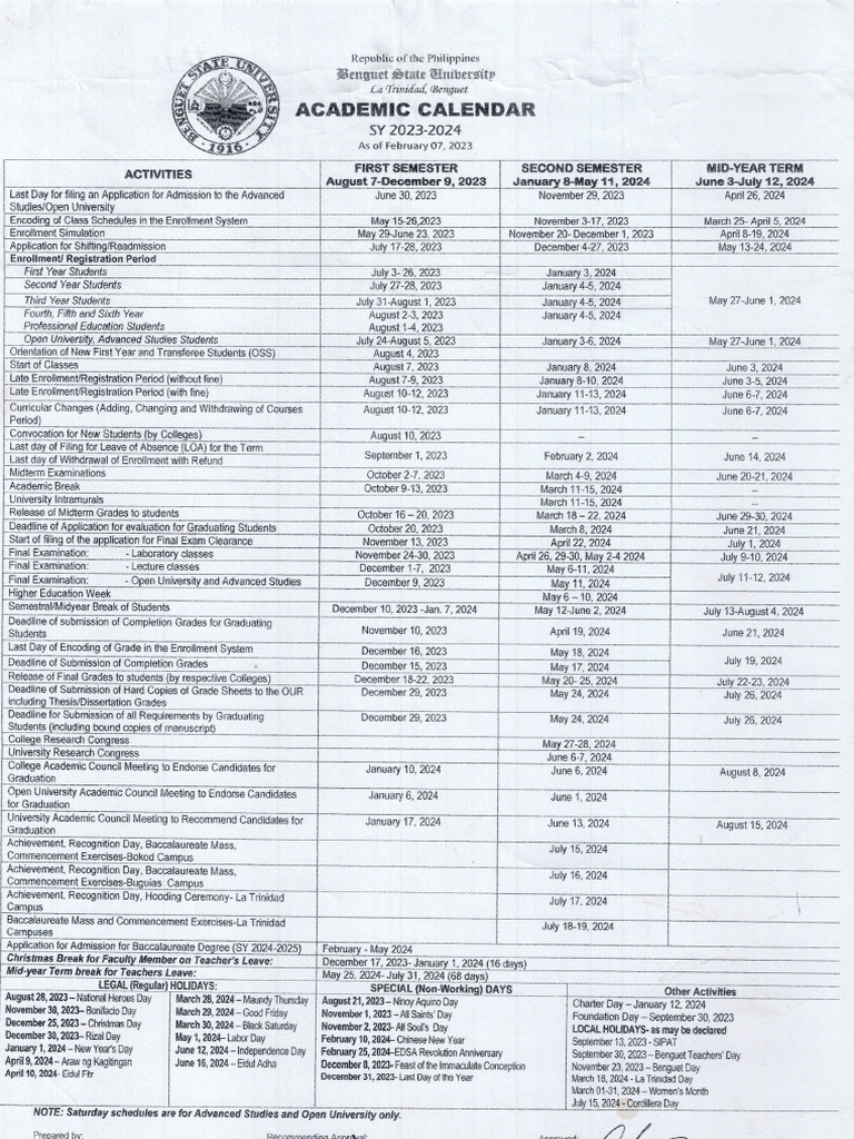 Academic Calendar 2023 2024 | PDF
