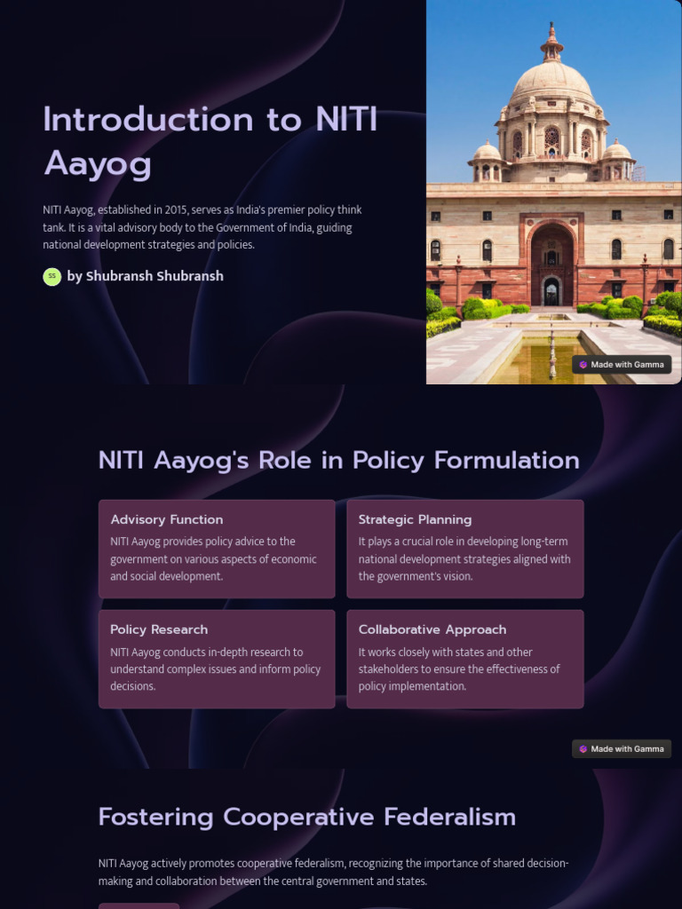 Introduction To NITI Aayog | PDF | Policy | Evaluation