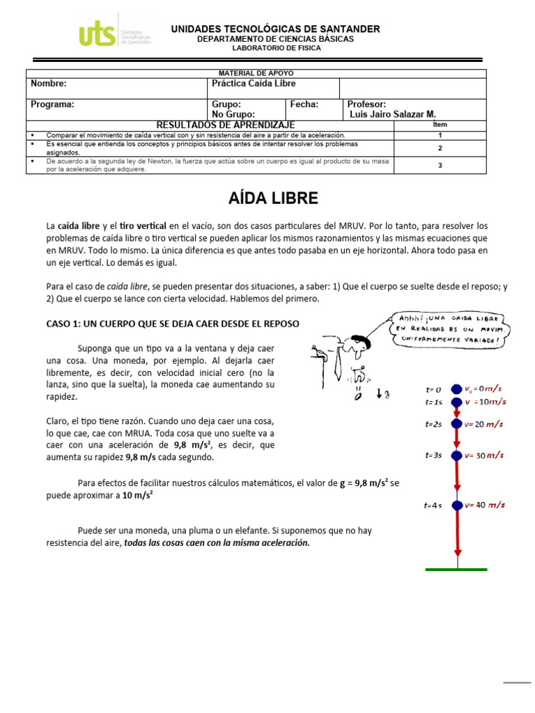 Guia 9 Caida Libre y Tiro Vertical | PDF | Cantidades fisicas | Fenomeno fisico