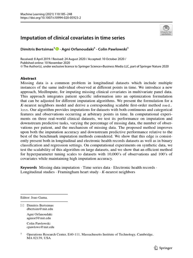 Imputation of Clinical Covariates in Time Series: Dimitris Bertsimas ...