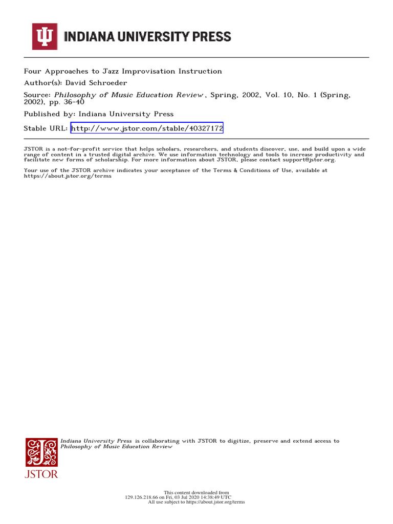 Four Approaches To Jazz Improvisation Instruction | PDF | Jazz | Improvisation