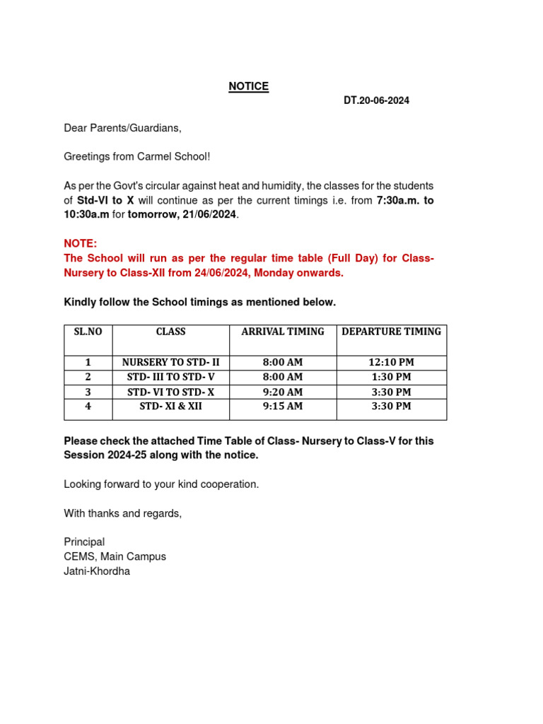 Notice For Regular Class - 20-06-2024 | PDF