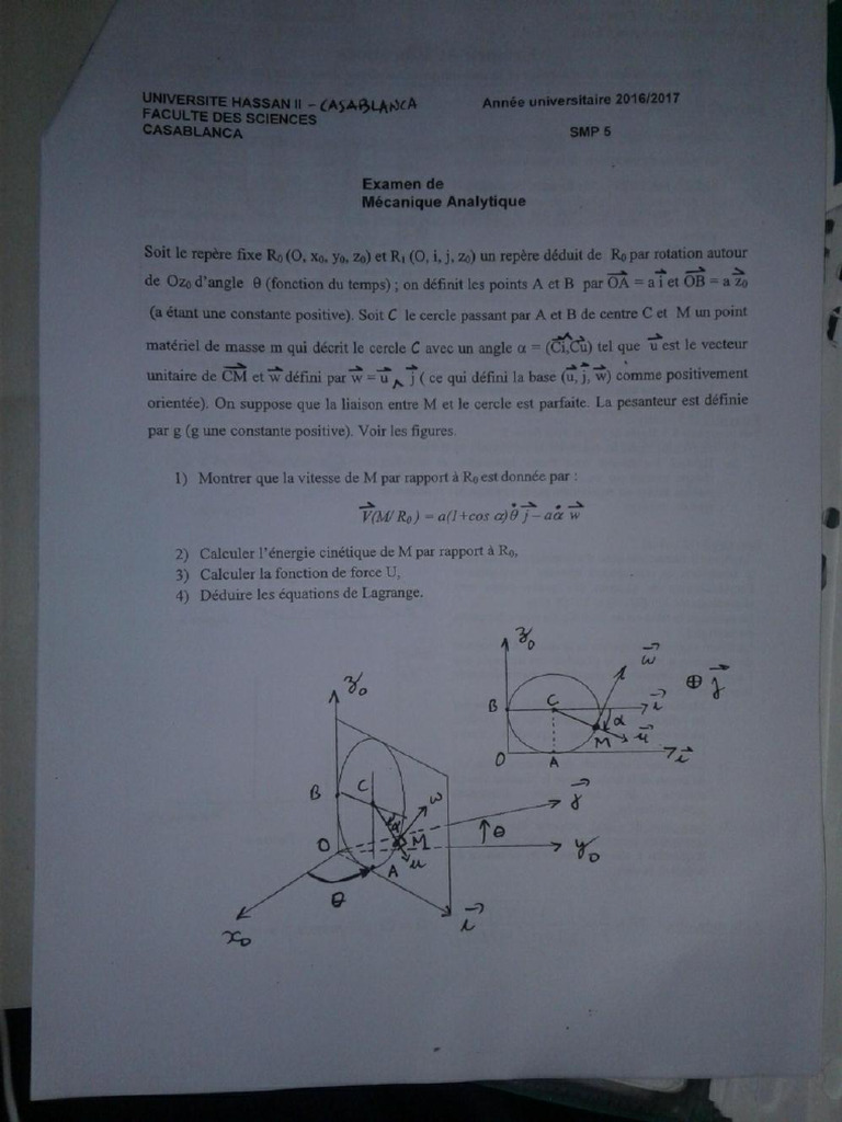 Examen1 Mécanique Analytique SMP5 FSAC | PDF