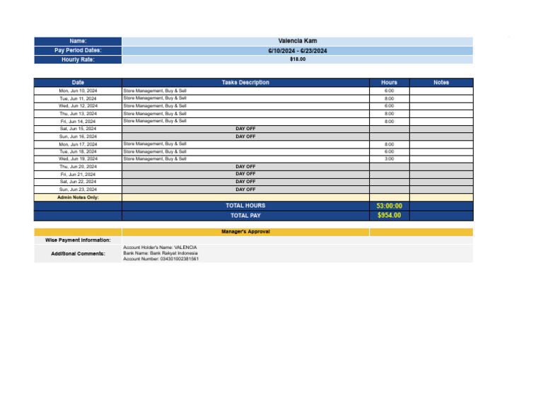 Employee Timesheet Summary | PDF