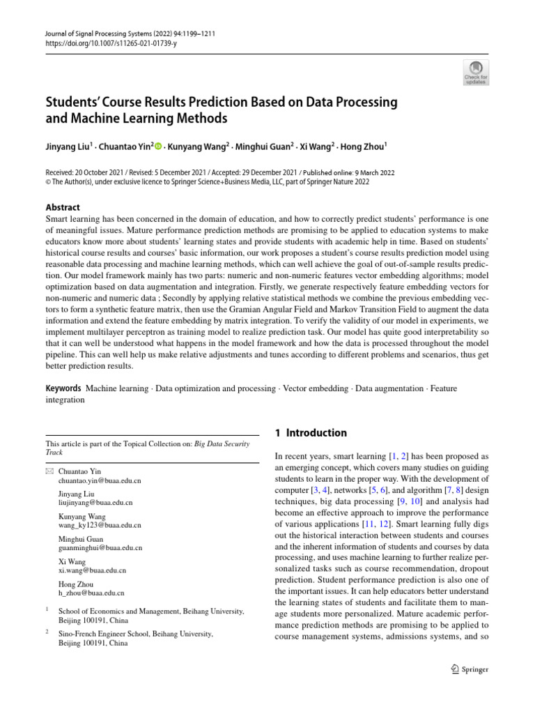 Students' Course Results Prediction Based On Data Processing and ...