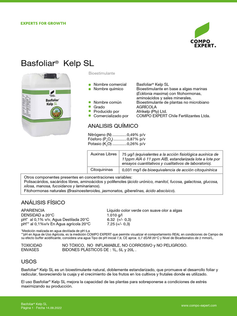 Basfoliar Kelp SL FT | PDF | Hormona Vegetal | Botánica